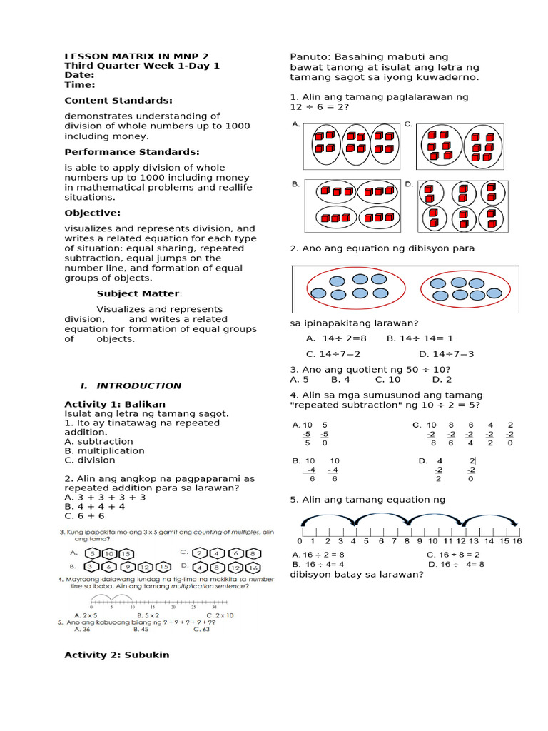 Visualizes and Represents Division, and Writes A Related Equation For ...