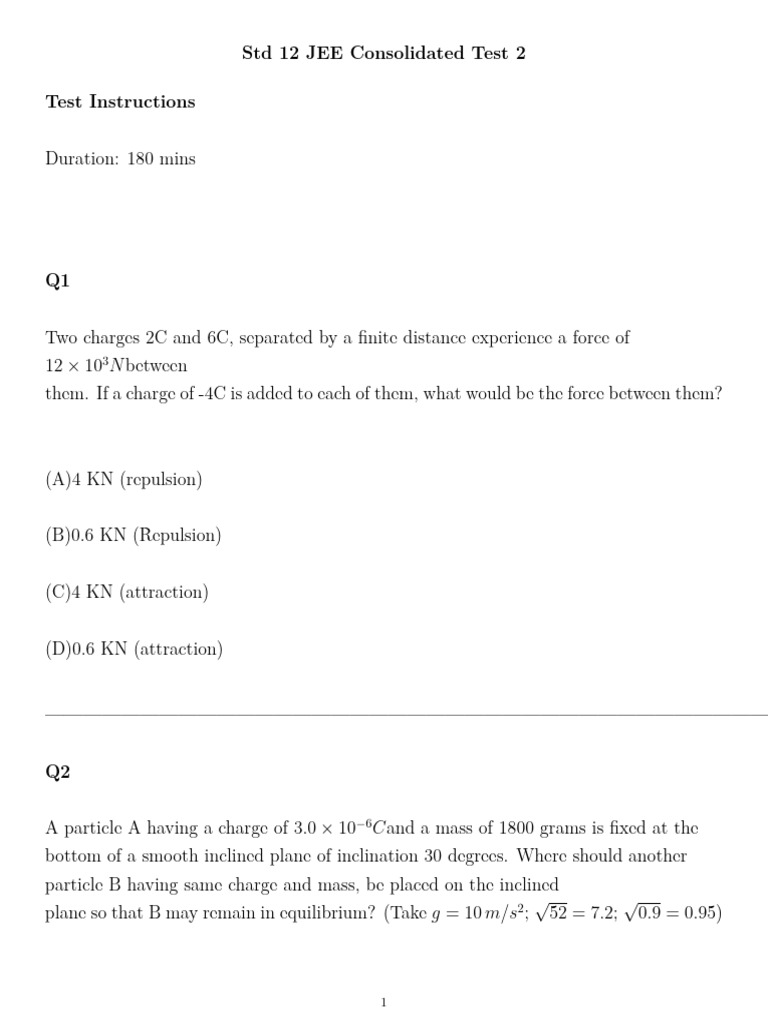 PCM STD 12 JEE Consolidated Test 2 | PDF | Vapor | Electrical ...