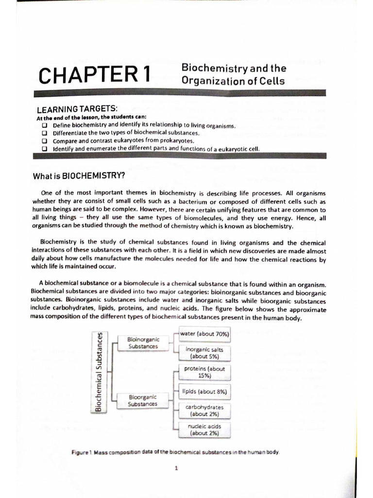 Chapter 1 Biochemistry and The Organizational of Cells | PDF