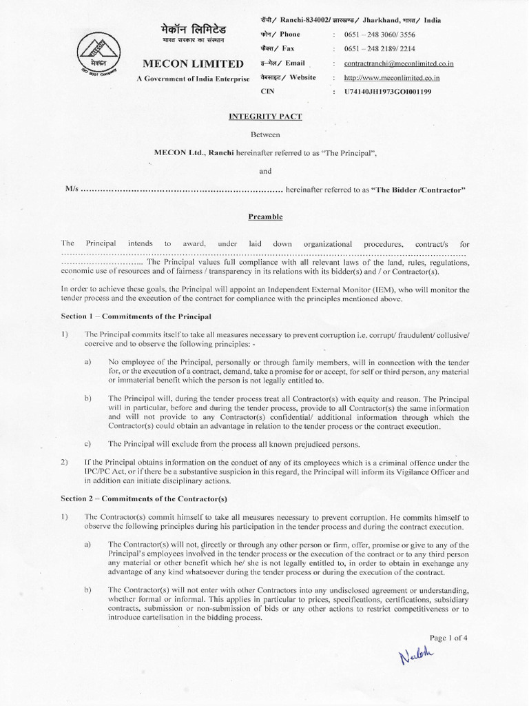 Integrity Pact Manpower Service | PDF