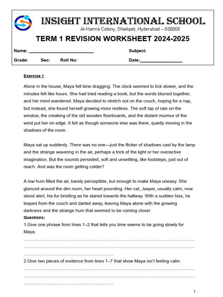 G7 Revision Worksheet TERM1 English | PDF