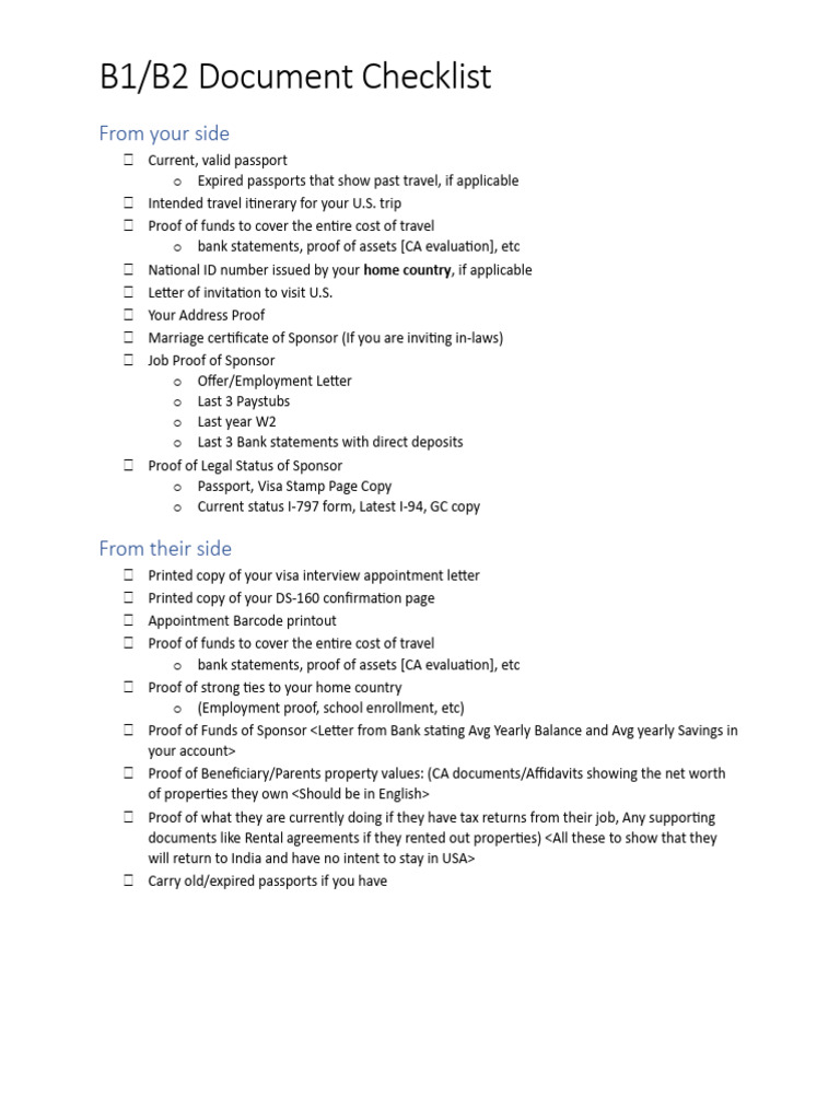 Checklist B1 Visa | PDF