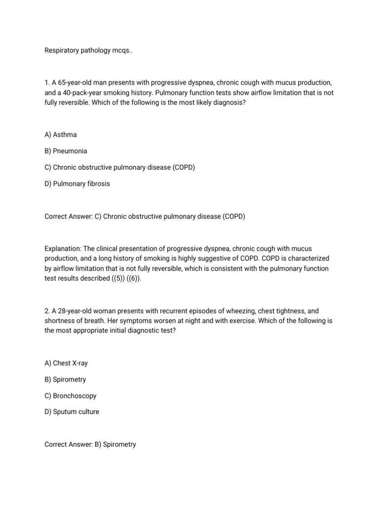Respiratory Pathology Mcqs | PDF | Respiratory Diseases | Chronic ...