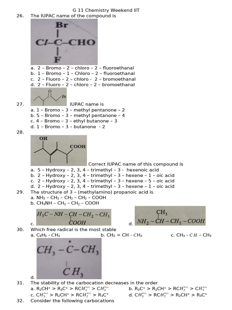 Chemistry Weekend - Exam 11 - 07.10.2023 IIT | PDF | Chemical Bond | Chemical Substances