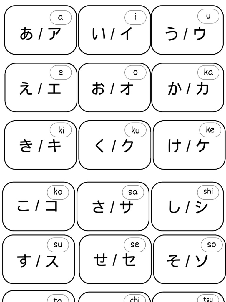 Free Japanese Hiragana and Katakana Printable Flash Cards.pdf | PDF