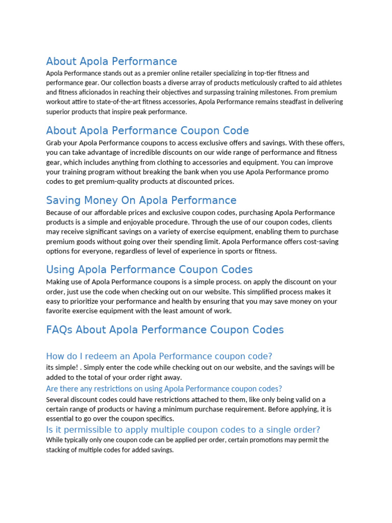 Apola Performance | PDF | Coupon