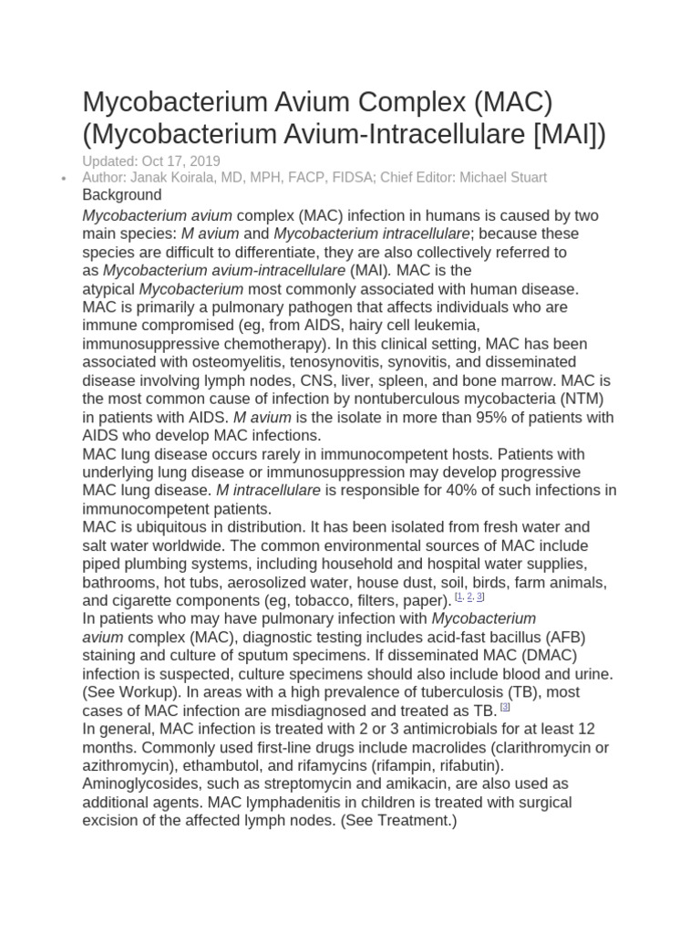 Mycobacterium Avium Complex - EMEDICINE | PDF | Mycobacterium | Hiv/Aids