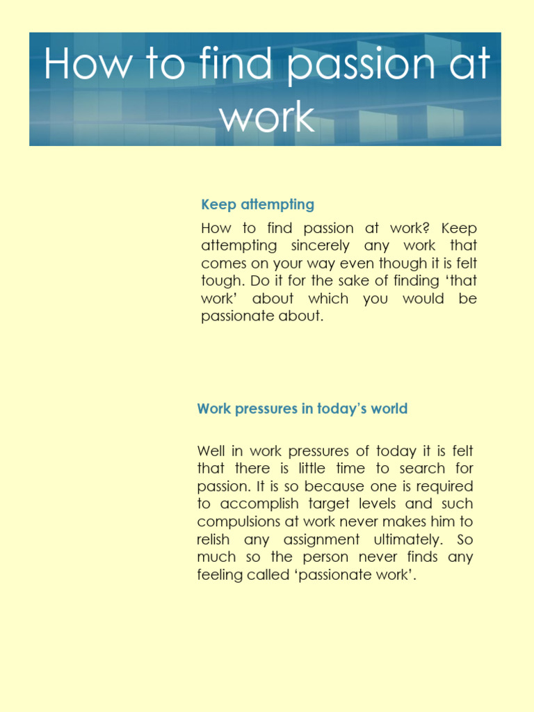 Finding Passion in Your Work | PDF
