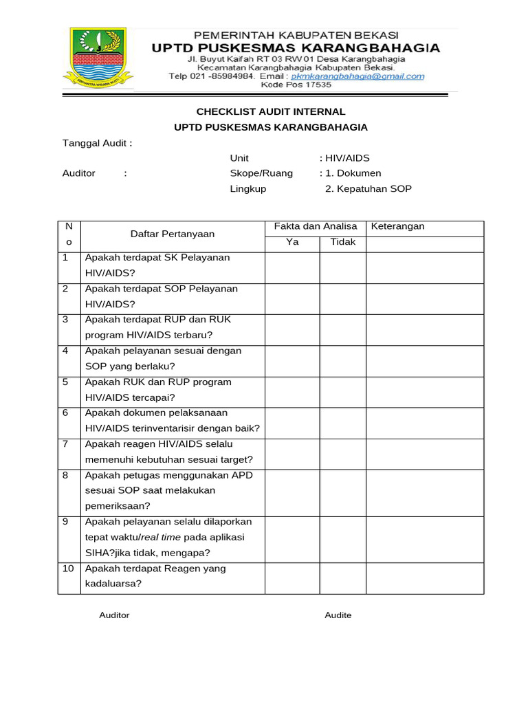 Checklist Audit HIV AIDS | PDF