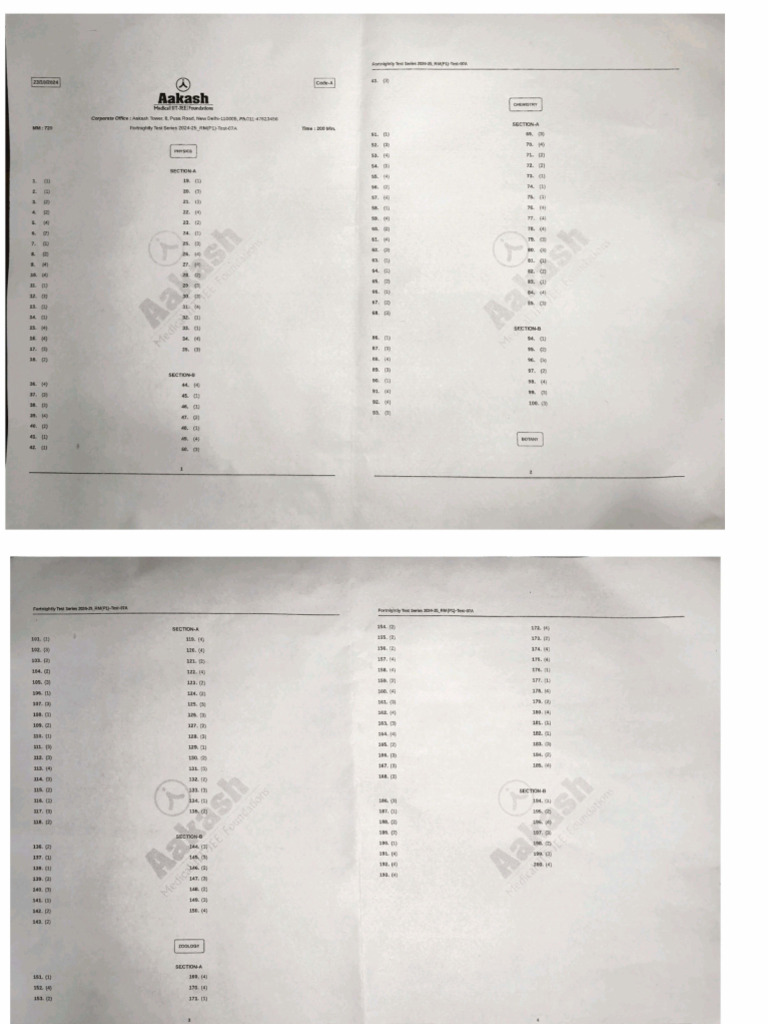 FT 7 Code A (P1) Offical Ans Key | PDF