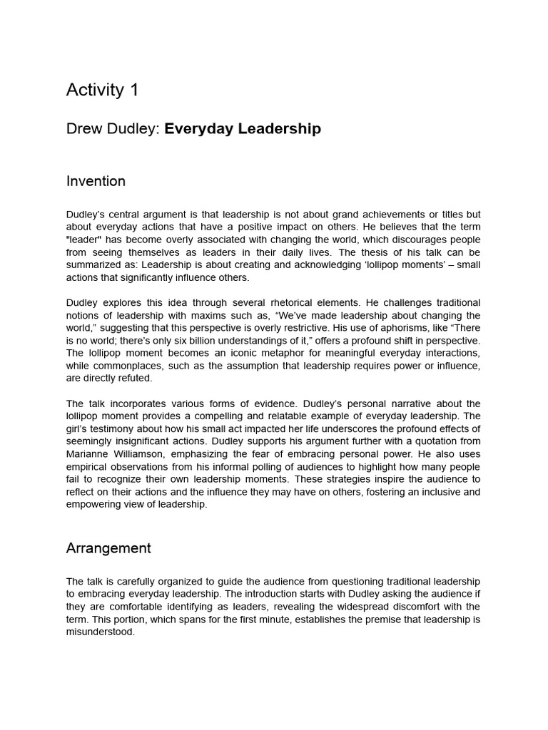 Activity 1. Drew Dudley - Everyday Leadership | PDF | Leadership | Speech
