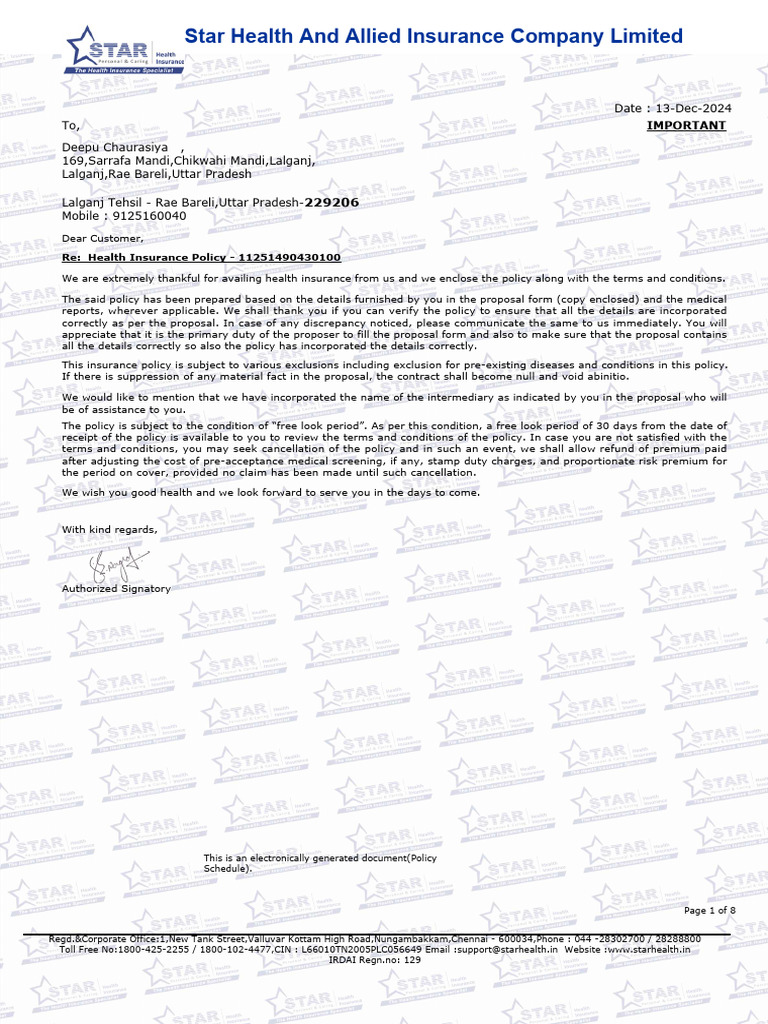 Deepu Chaurasiya Policy Shedule | PDF | Insurance | Invoice