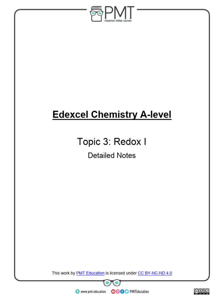 Detailed Notes - Topic 3 Redox I - Edexcel Chemistry A-Level | PDF ...