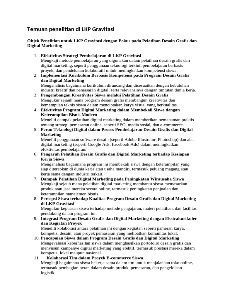 Temuan Penelitian Di LKP Gravitasi | PDF
