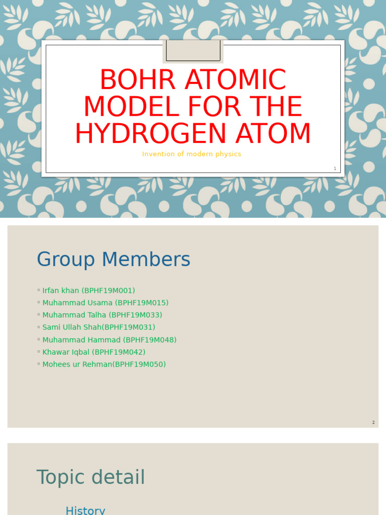 Bohr Atomic Model for the Hydrogen Atom [Autosaved]-1 | PDF | Atomic ...