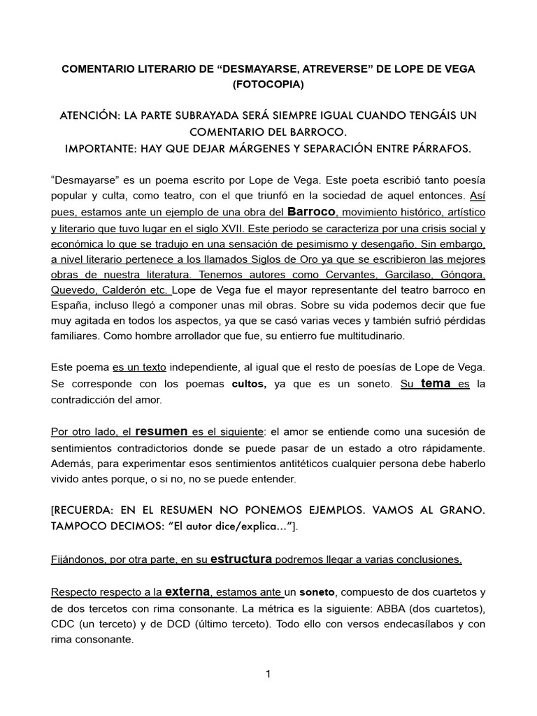 Comentario "Desmayarse, Atreverse" 3º Eso | PDF | Sonetos | Metro (poesía)