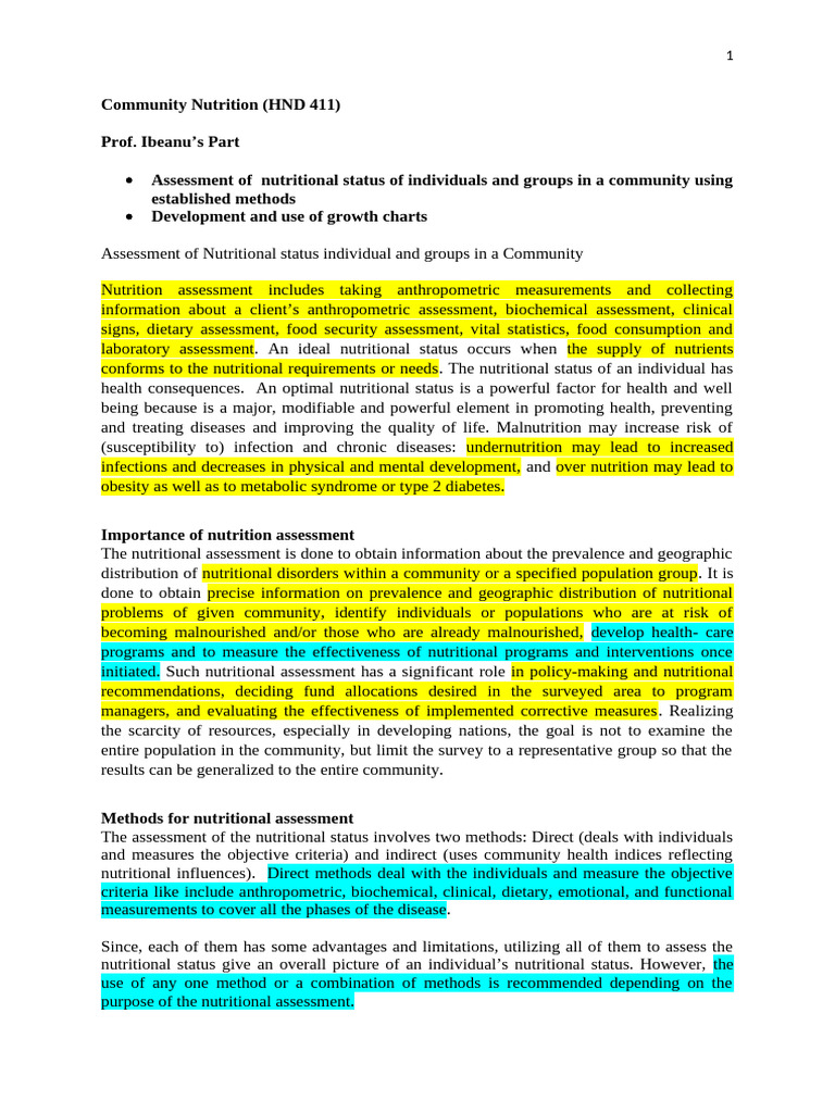 Community Nutrition HND 411 Note | PDF | Malnutrition | Percentile