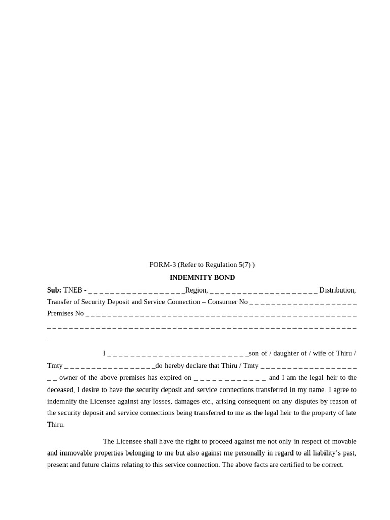 Form 3 Indemity form | PDF