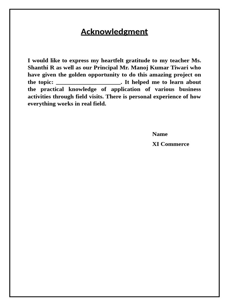 Acknowledgment for Business Project | PDF