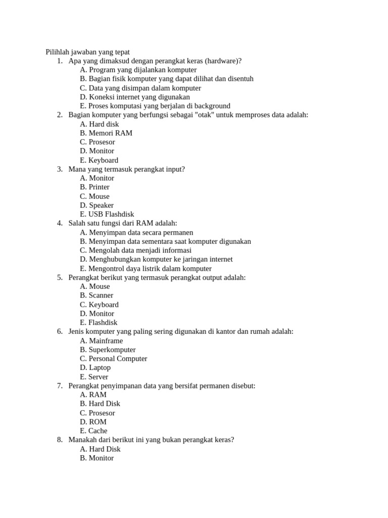 Soal Kisi-Kisi PSAS | PDF