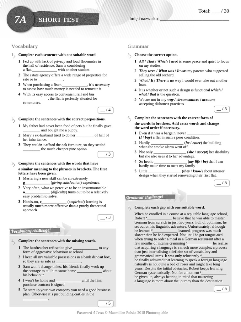 Password Reset C1 - C2 Short Test 7A | PDF | Linguistics | Human ...