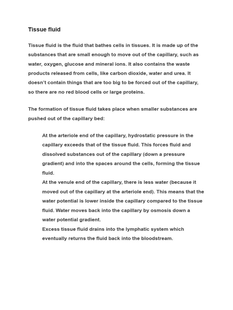 Formation of Tissue Fluid | PDF