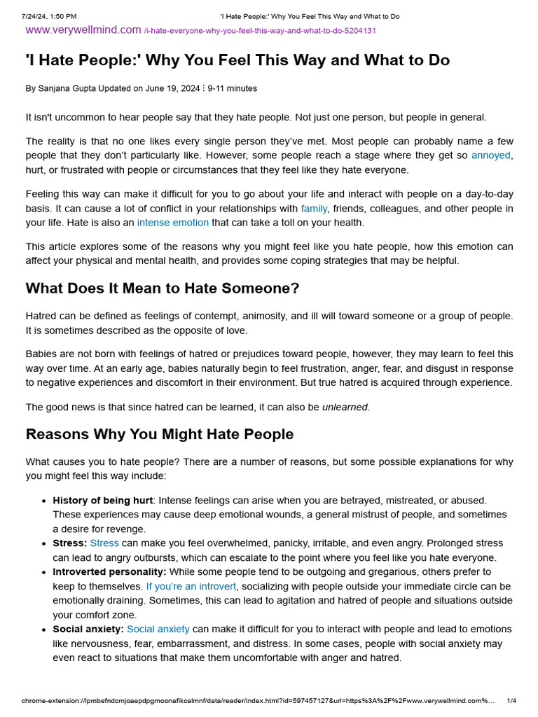 'I Hate People_' Why You Feel This Way and What to Do __ Reader View | PDF | Hatred | Feeling