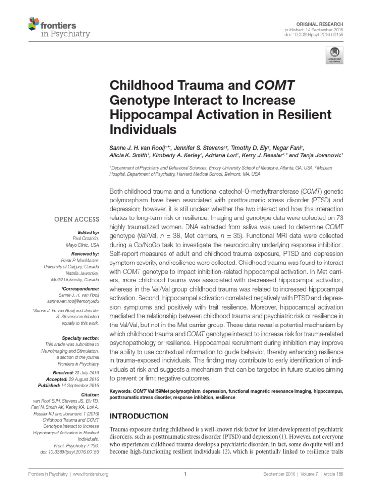 fpsyt-07-00156 | PDF | Prefrontal Cortex | Psychological Trauma