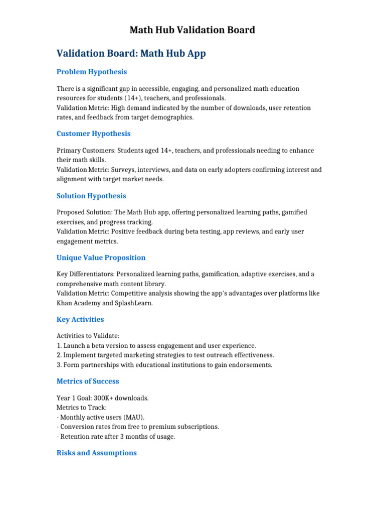 Artistic Validation Board Math Hub | PDF