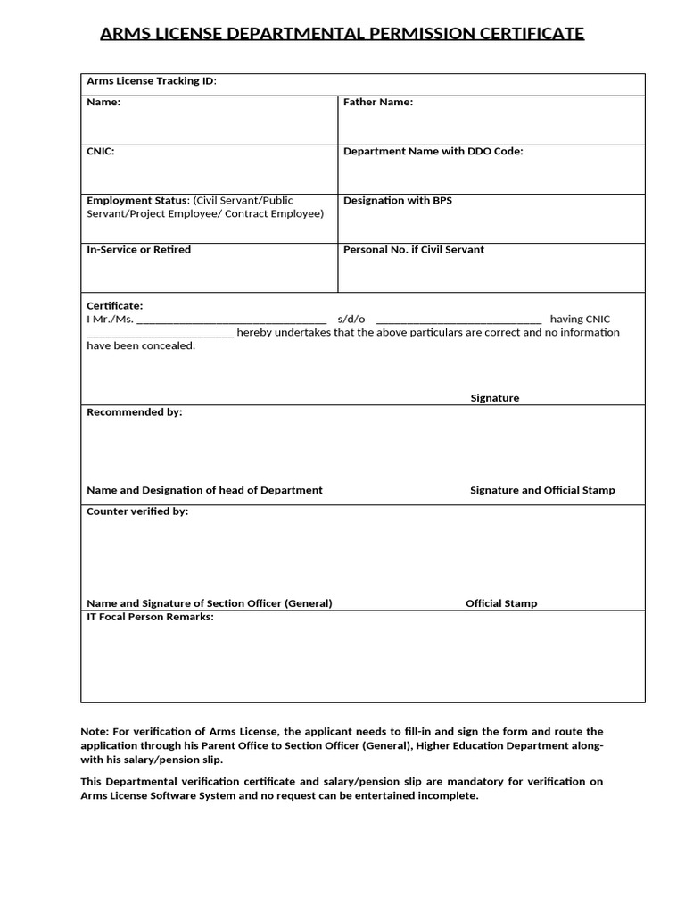 Arms License Form Only | PDF