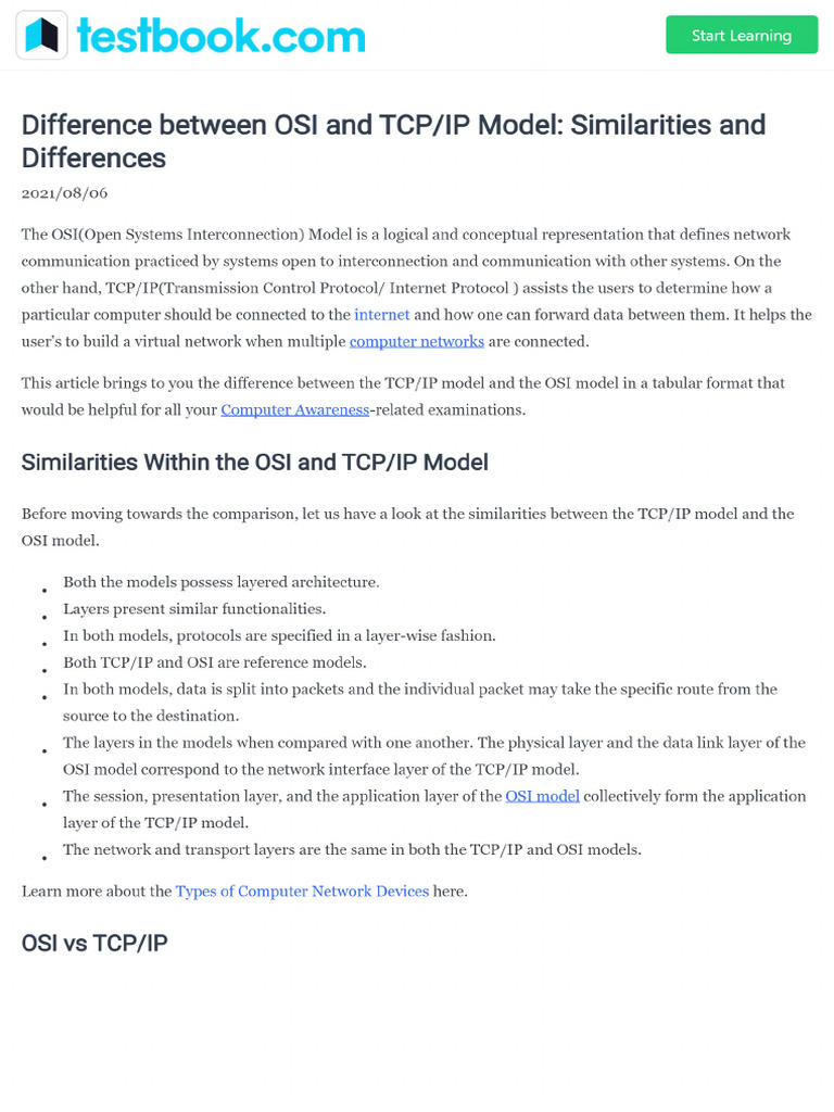 Difference Between TCP Ip and Osi Model B0805a92 | PDF
