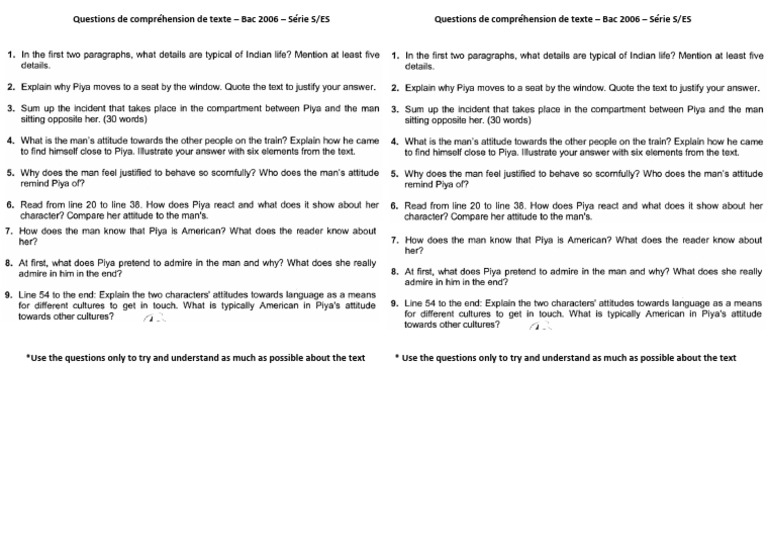 Questions de Compréhension - Bac 2006 | PDF | Language Arts & Discipline