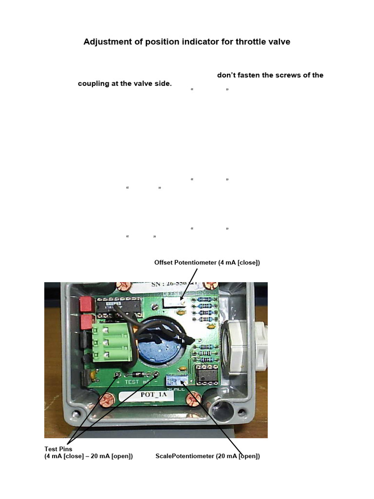 Adjustment - 4-20ma - Position Indicator Throttle Valve | PDF