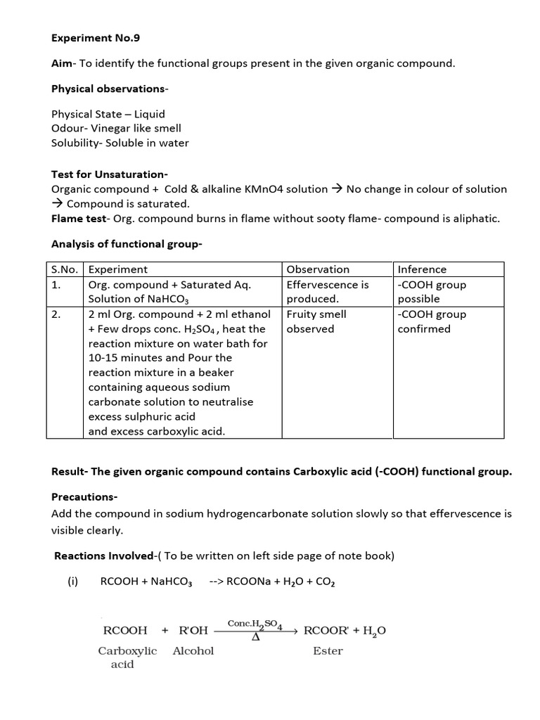 Organic Functional Group Detection | PDF | Chemistry | Chemical Elements