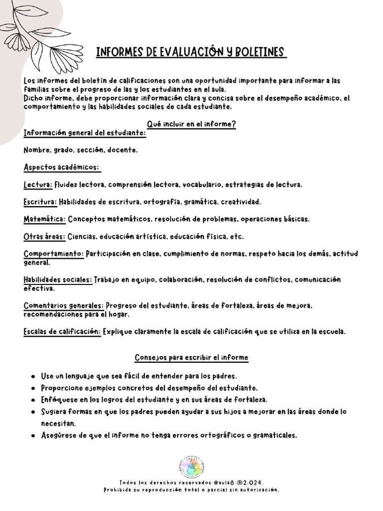 INFORMES DE EVALUACIÓN Y BOLETINES | PDF