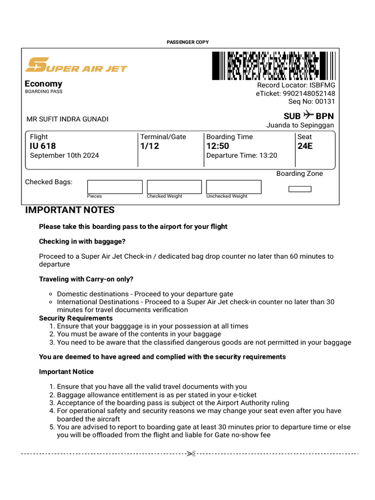 Boarding Pass for Flight IU 618 | PDF | Aviation