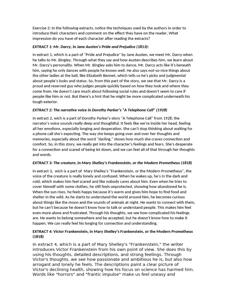Exercise 2 Character and characterization | PDF | Pride And Prejudice ...