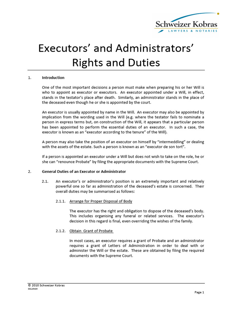 Executors and Administrators Rights and Duties SK00125435 | PDF ...