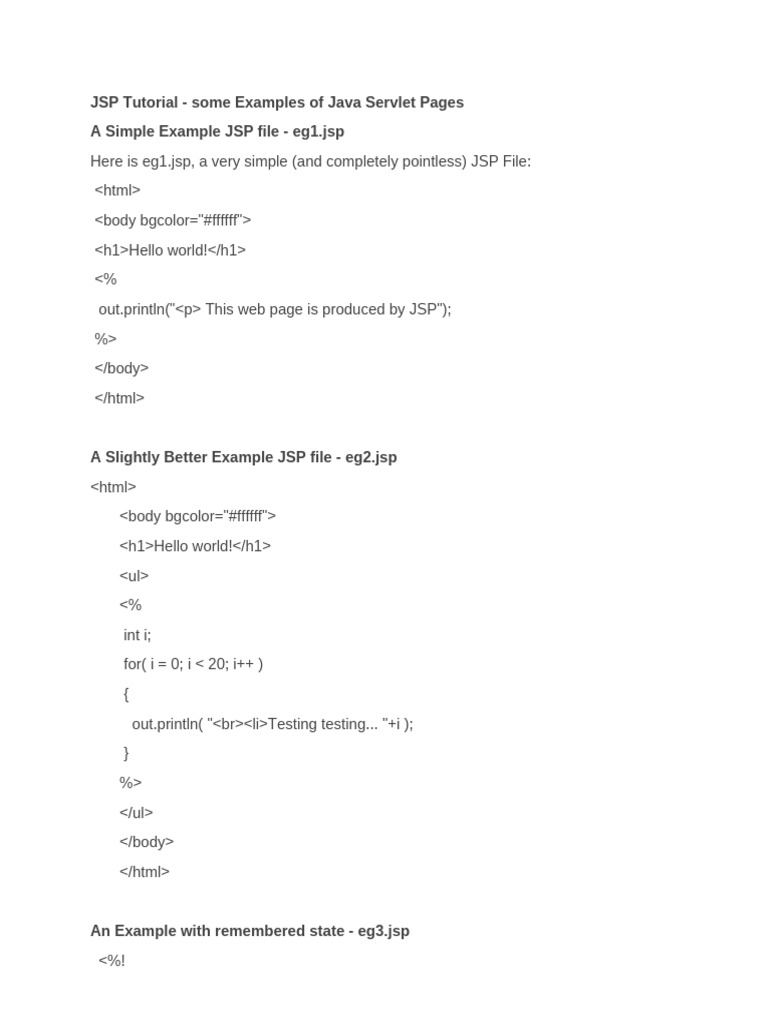 JSP Tutorial Example2 | PDF | Computer Programming | Computing JSP Tutorial Example2 | PDF | Computer Programming | Computing