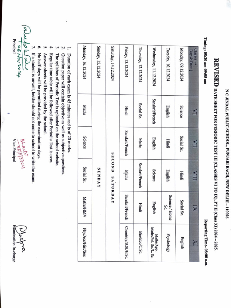 Revised Datesheet PT Classes VI To IX and XI | PDF | Qualifications