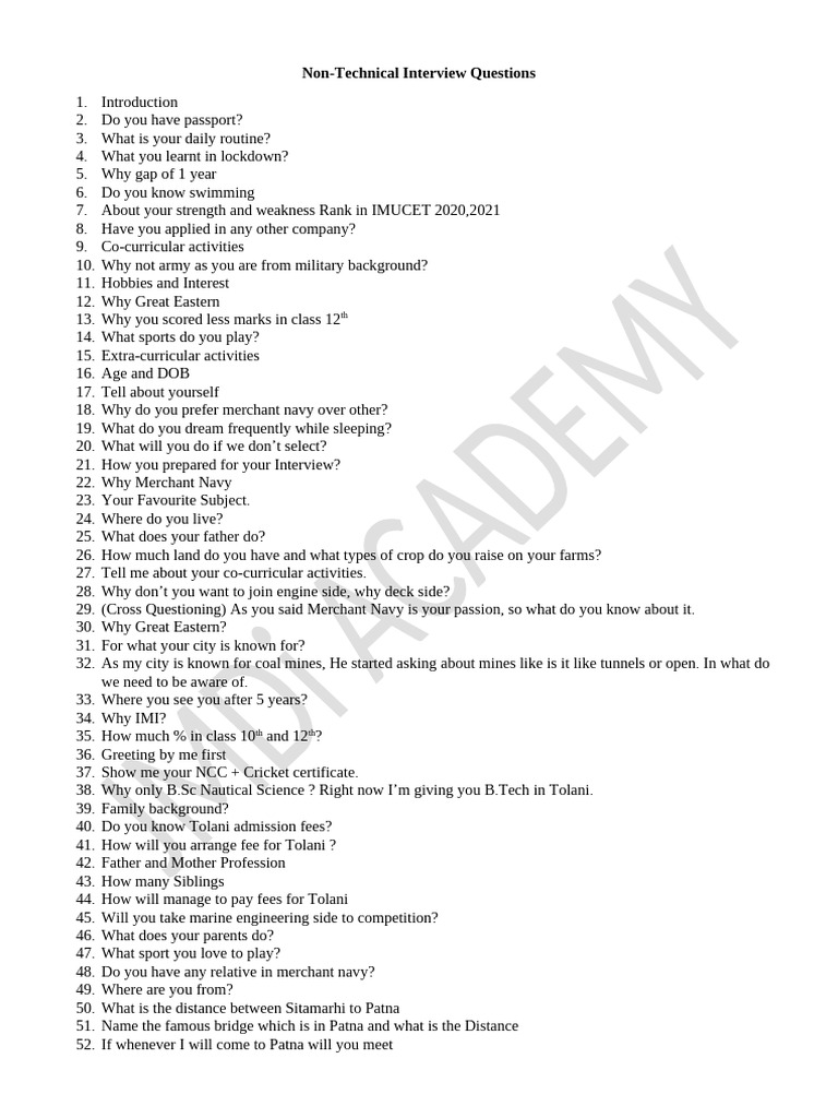 Non Technical Interview Questions | PDF