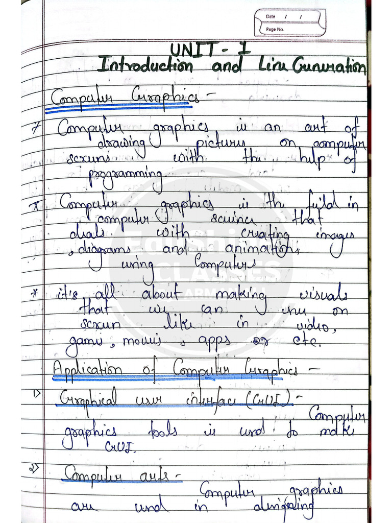 Computer Graphics U1 One Shot Notes By Rrsimt Classes Pdf