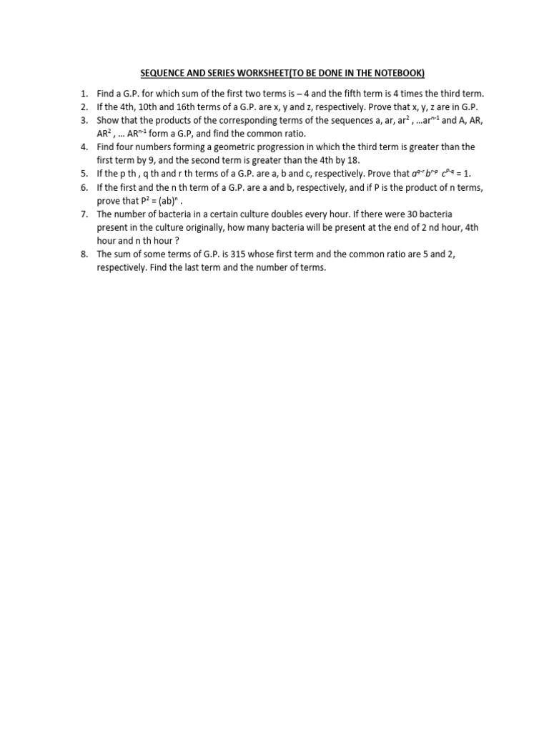 Sequence and Series Worksheet | PDF