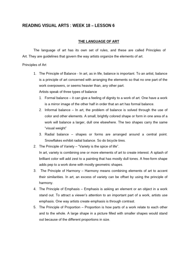 Reading Visual Arts Week 18 Lesson 6 | PDF | Pattern | Rhythm