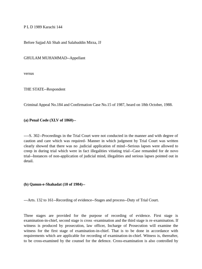 PLD 1989 Karachi 144 | PDF | Witness | Trials