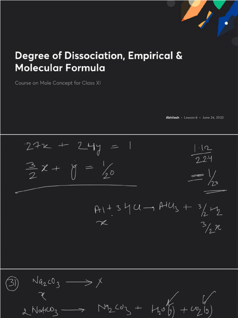 Degree of Dissociation Empirical Molecular Formula With Anno | PDF