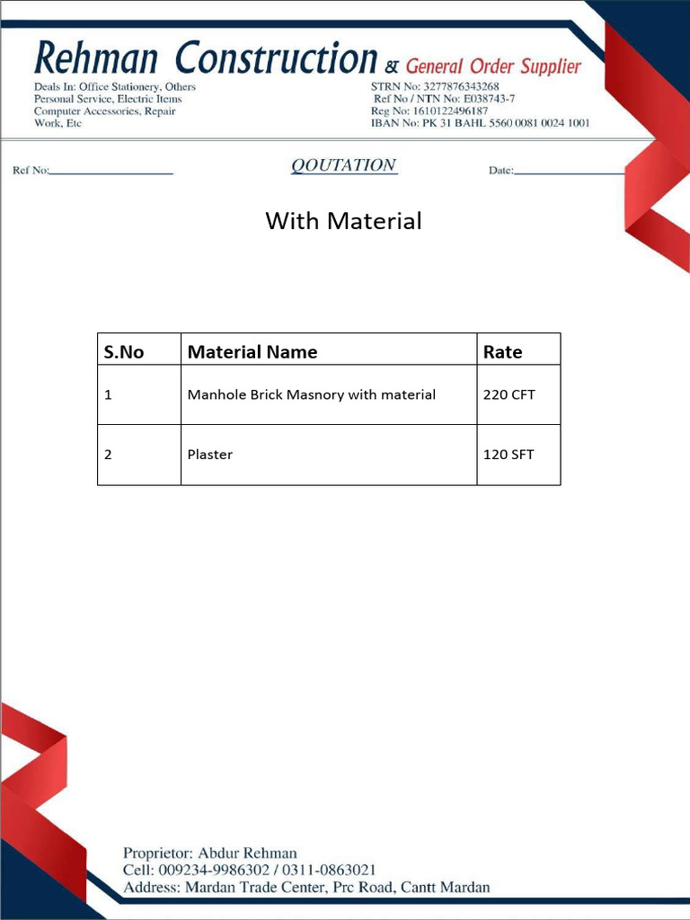 Construction Material Rates List | PDF