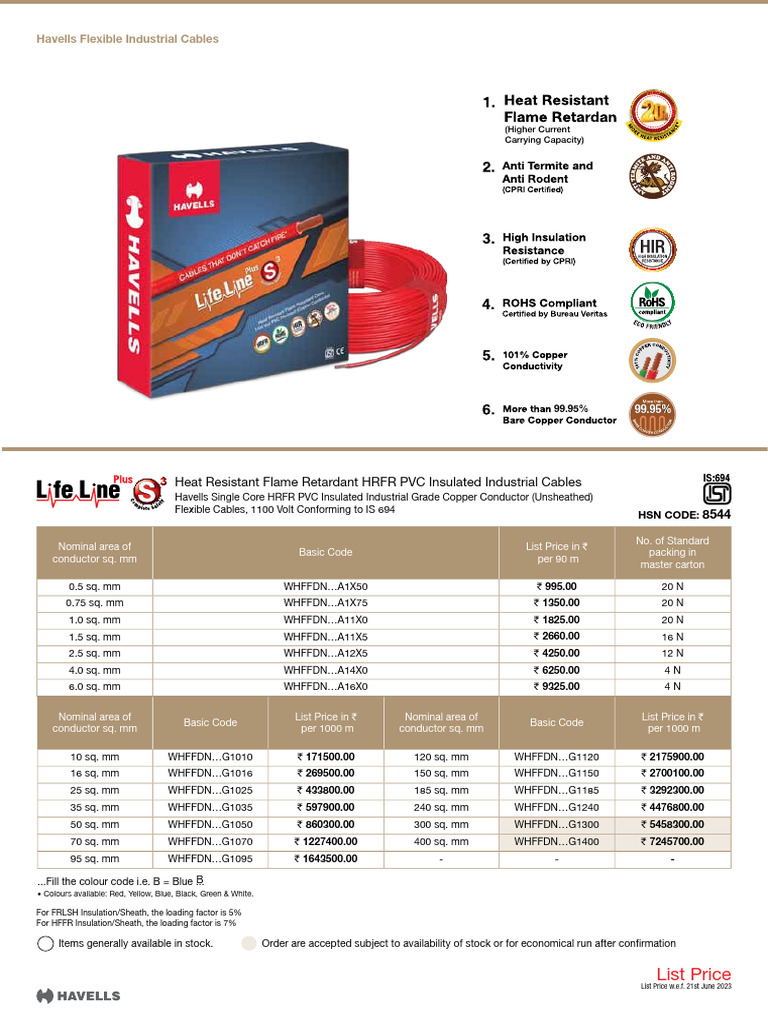 Havells Wire Price List 2023 | PDF | Electrical Conductor | Electrical ...