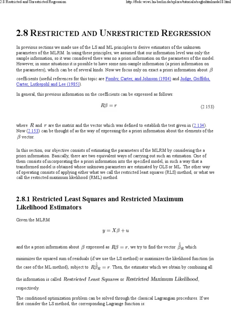 2.8 Restricted and Unrestricted Regression | PDF | Estimator | Ordinary Least Squares