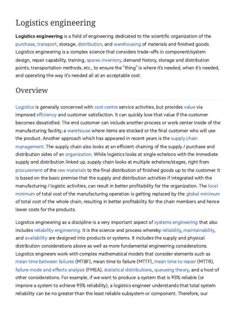 Logistics Engineering Overview | PDF | Reliability Engineering ...